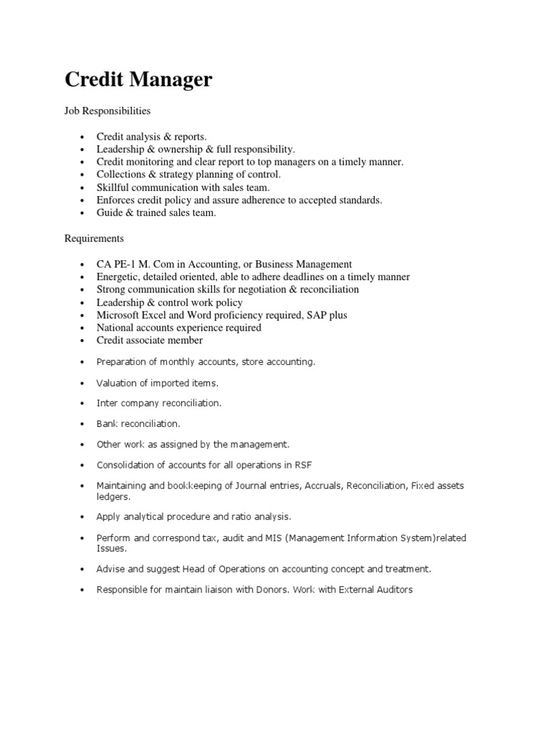 Credit Manager | PDF