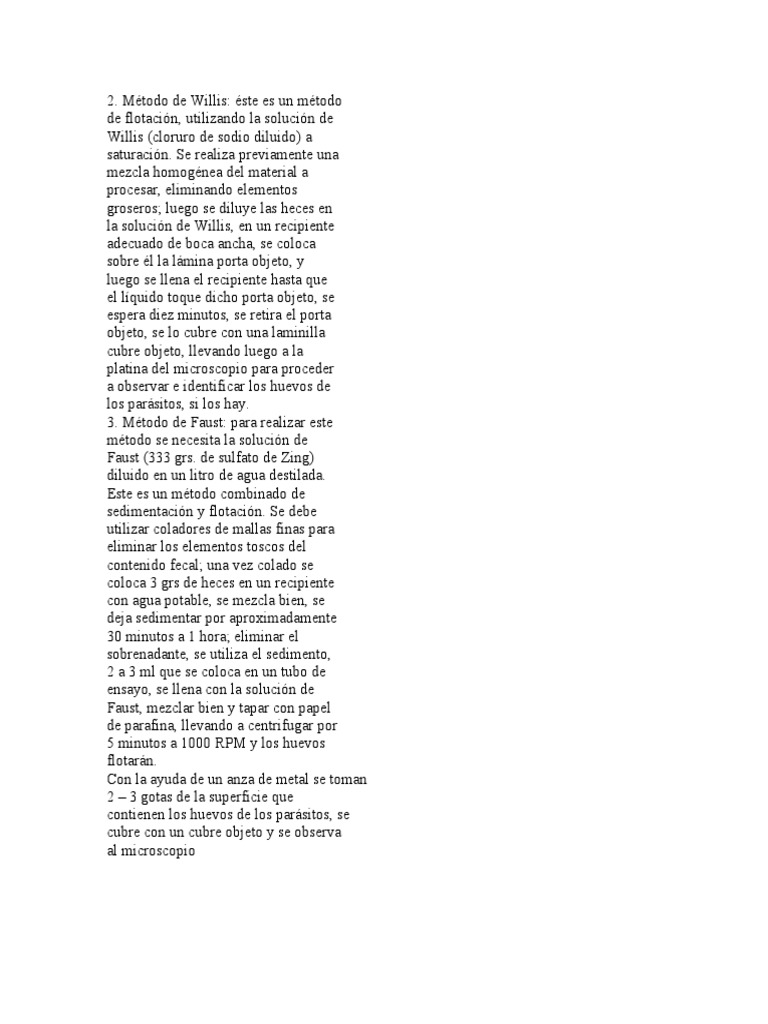Técnica de Willis en Parasitología | PDF