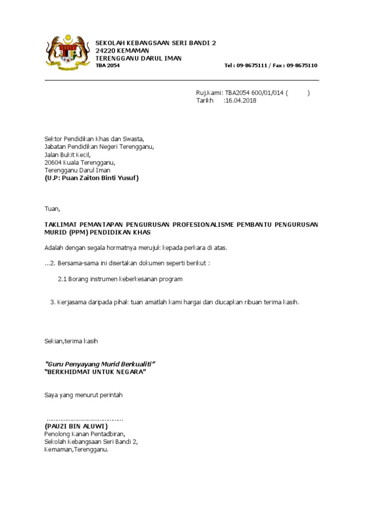 Contoh Surat Siaran JPNT | PDF