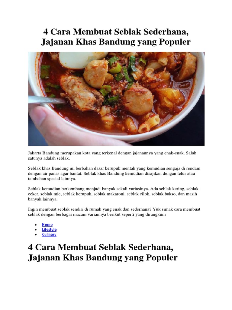 Resep Seblak Bandung: 4 Variasi Sederhana | PDF | Memasak, Makanan ...