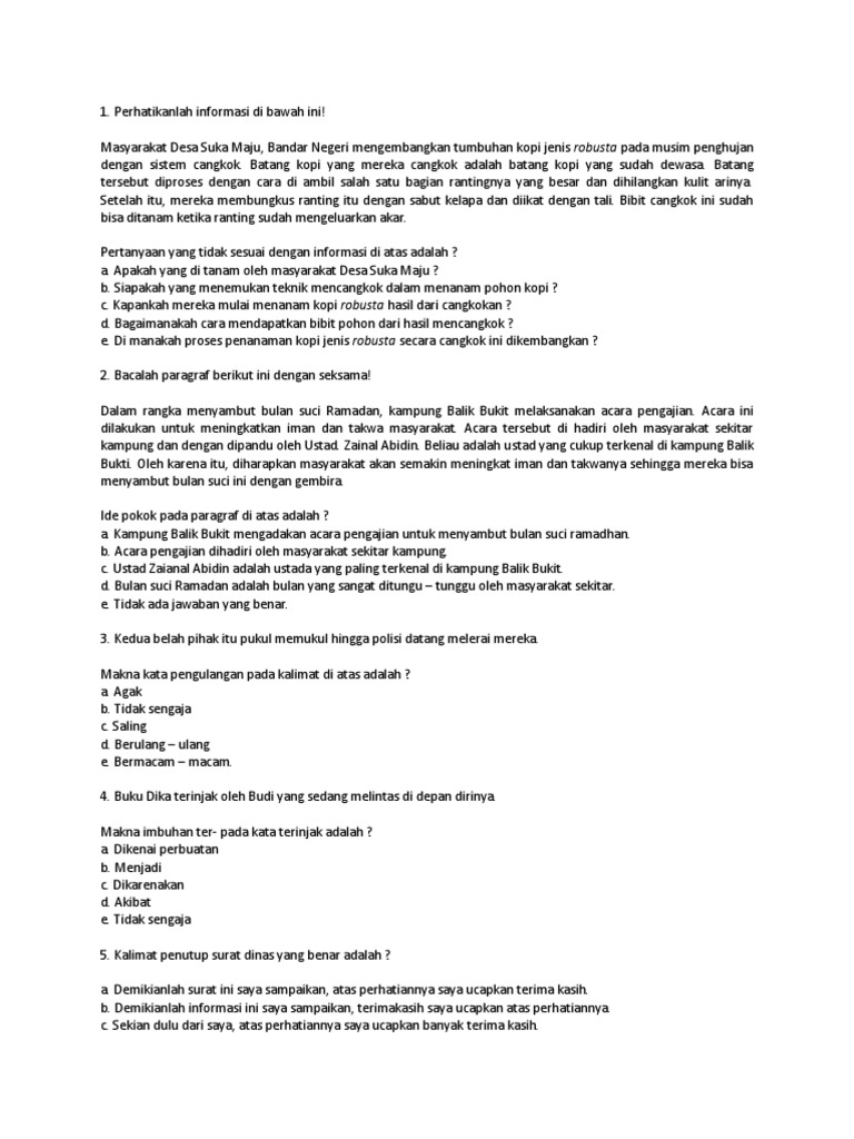 CNTH Soal Bahasa Indonesia X | PDF