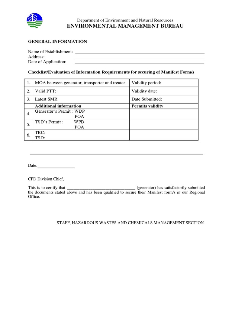 Hazardous Waste Manifest Form Checklist | PDF