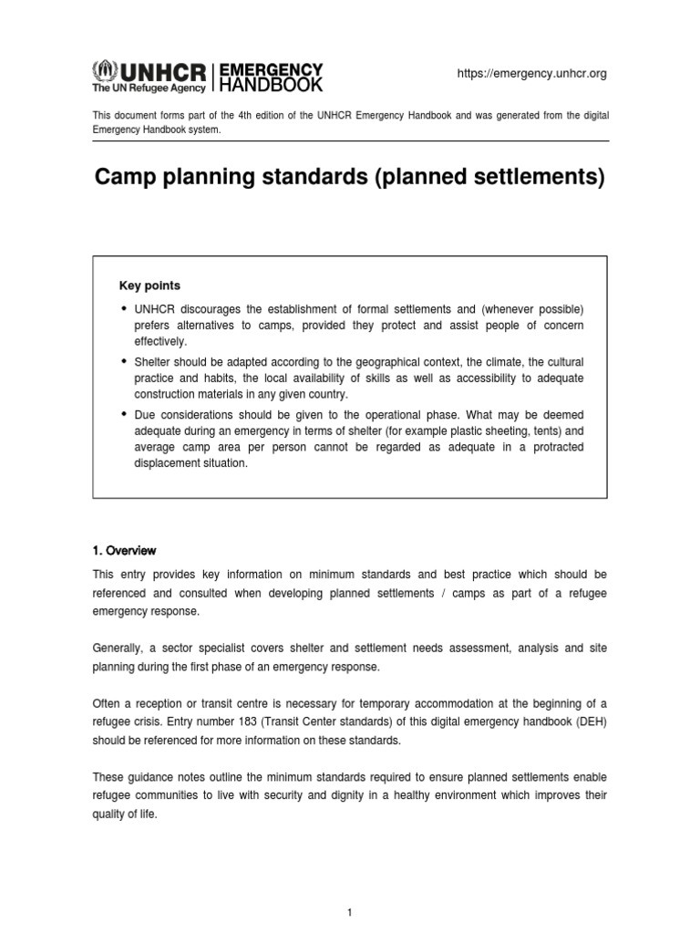 Camp Planning Standards (Planned Settlements) : Key Points | PDF ...