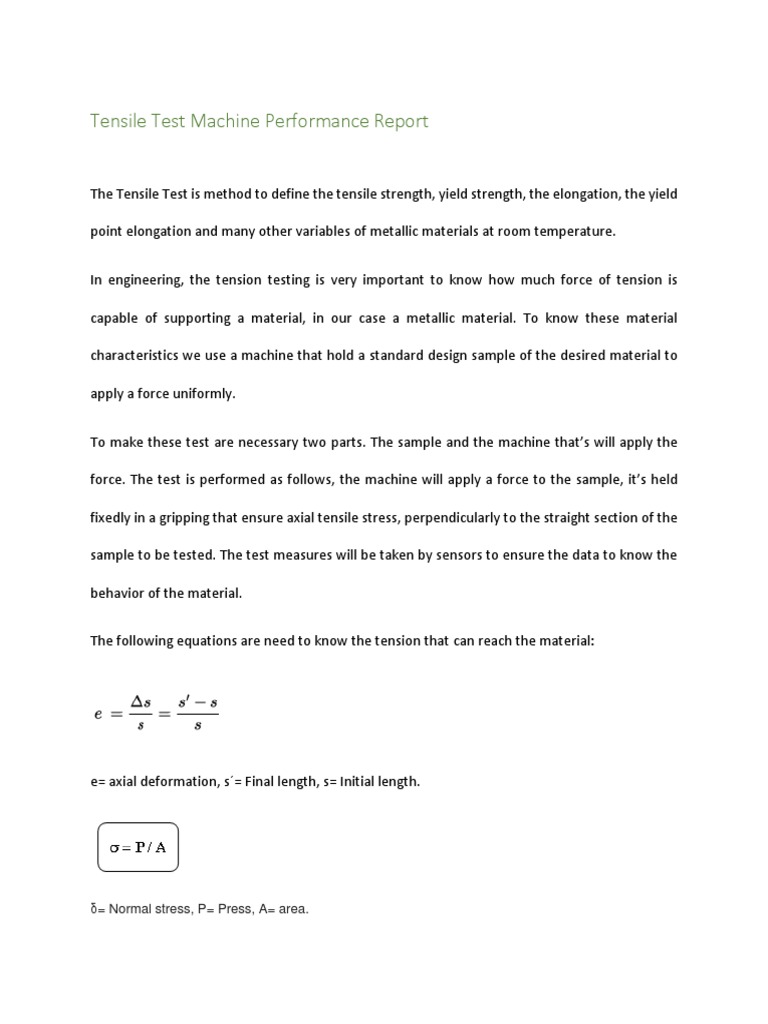 Tensile Test Performance Report | PDF
