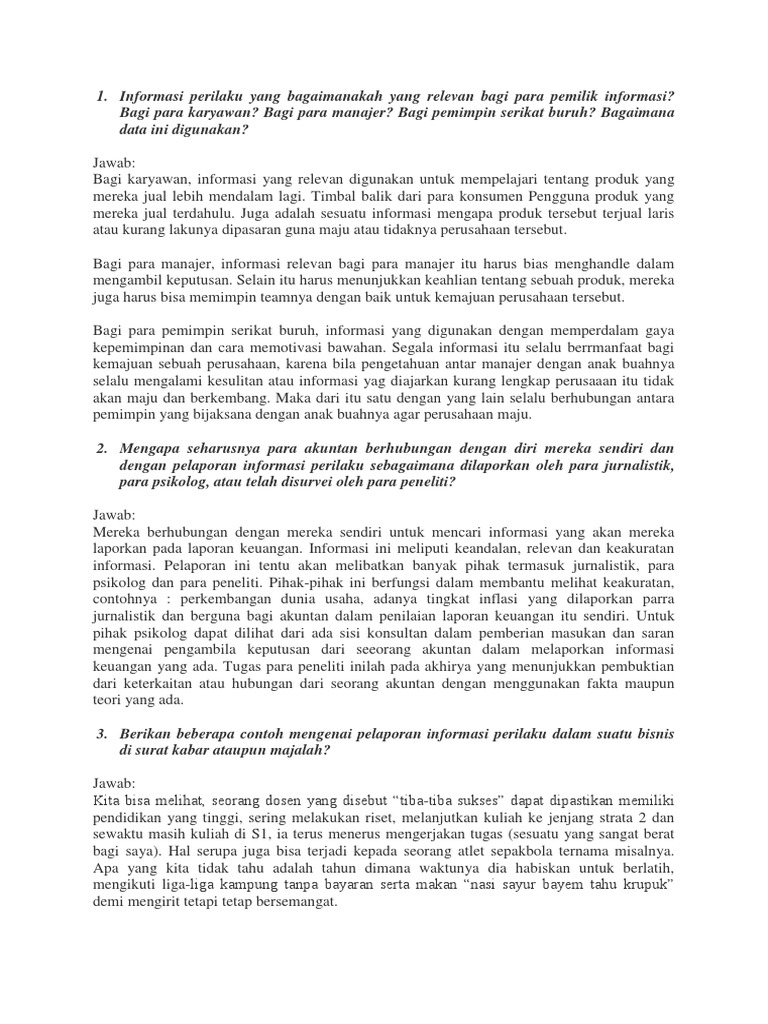 Informasi Perilaku Yang Bagaimanakah Yang Relevan Bagi para Pemilik ...
