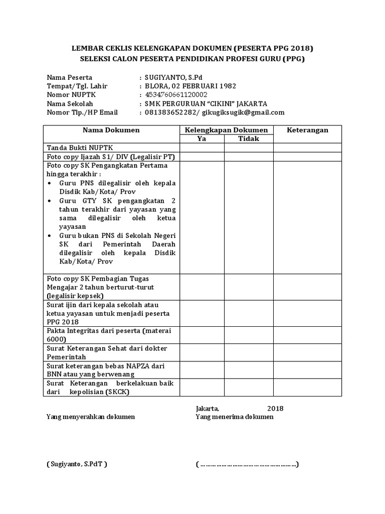 Lembar Ceklis Kelengkapan Dokumen | PDF