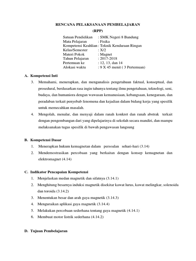 Contoh RPP Fisika SMK | PDF