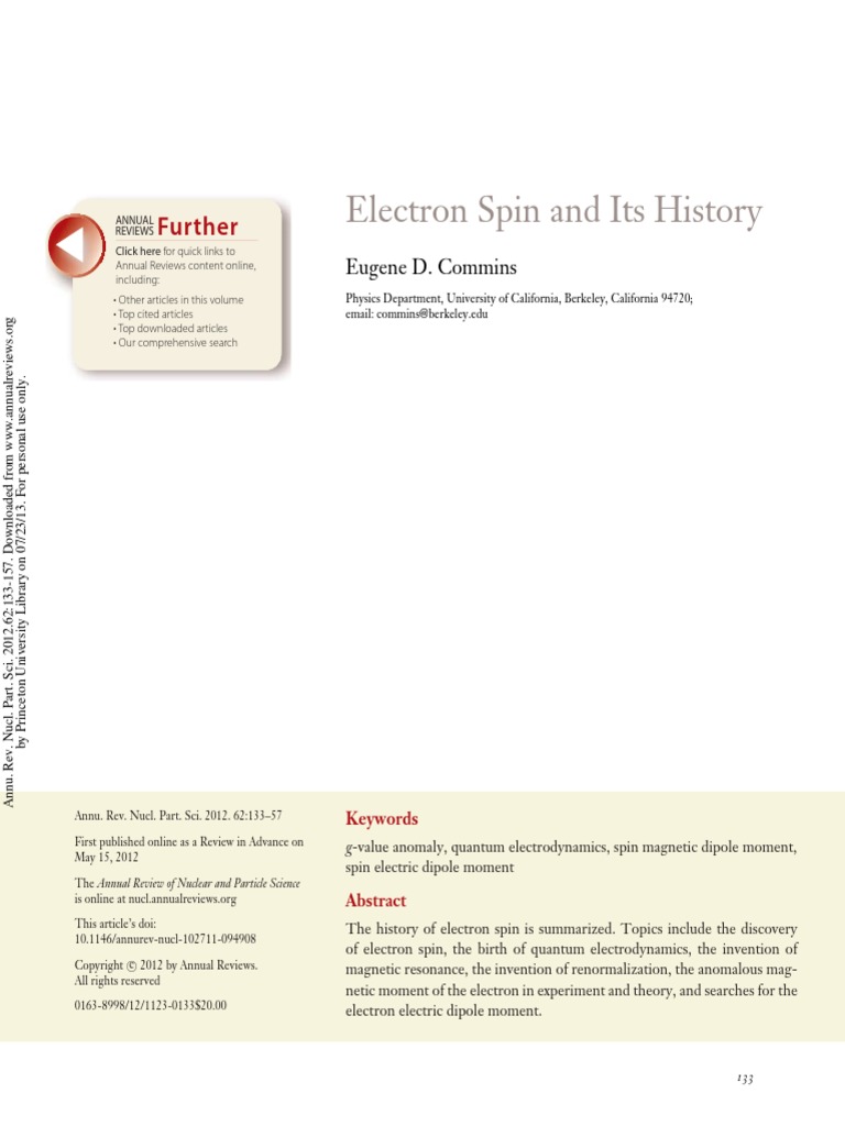 Electron Spin and Its History - Eugene D. Commins | PDF | Spin (Physics) | Electron