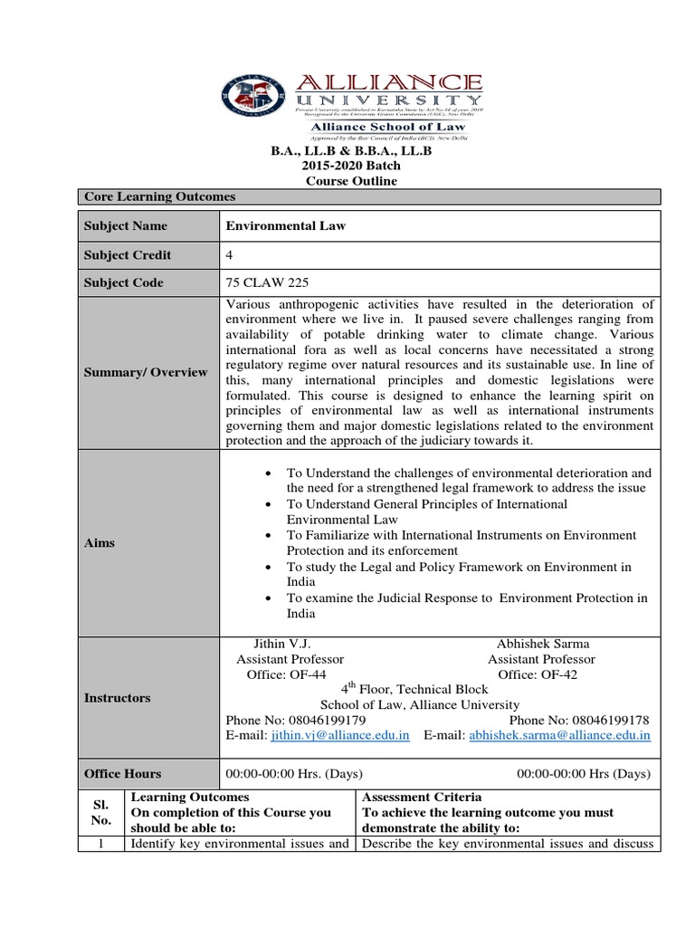 Course Outline - Environmental Law | PDF | Environmental Protection ...