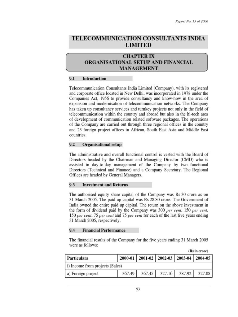 Telecommunication Consultants India Limited: Organisational Setup and ...