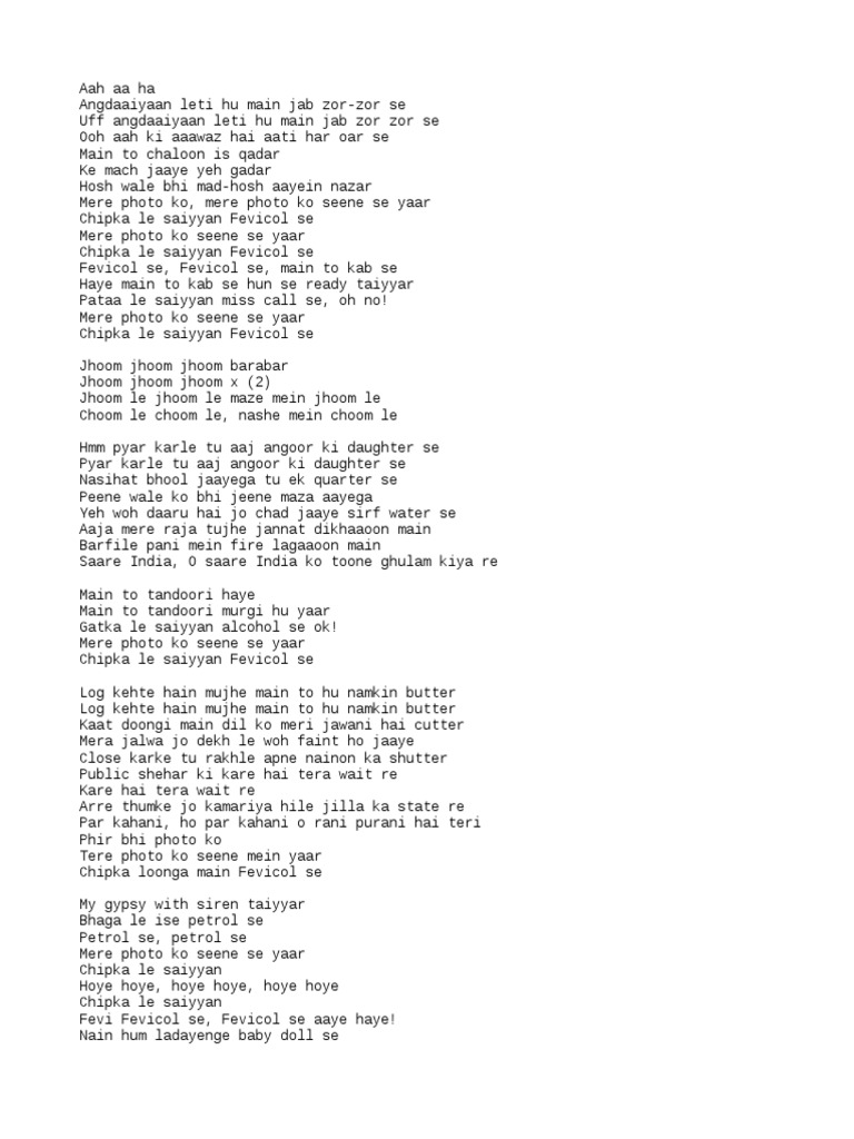 Fevicol Se Lyrics Dabangg 2 | PDF