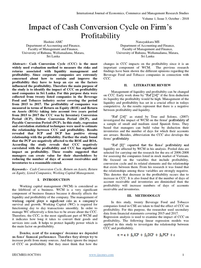 Impact of Cash Conversion Cycle On Firm's Profitability | PDF | Working ...