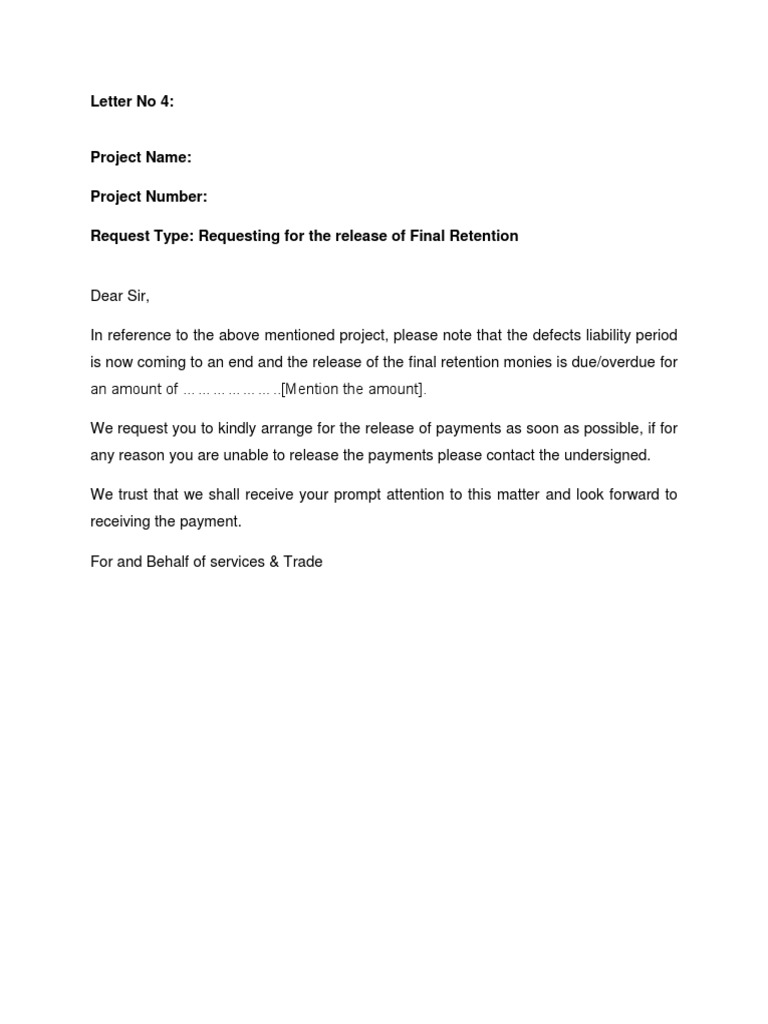 Letter No 4-Requesting Final Retention | PDF | Finance & Money ...