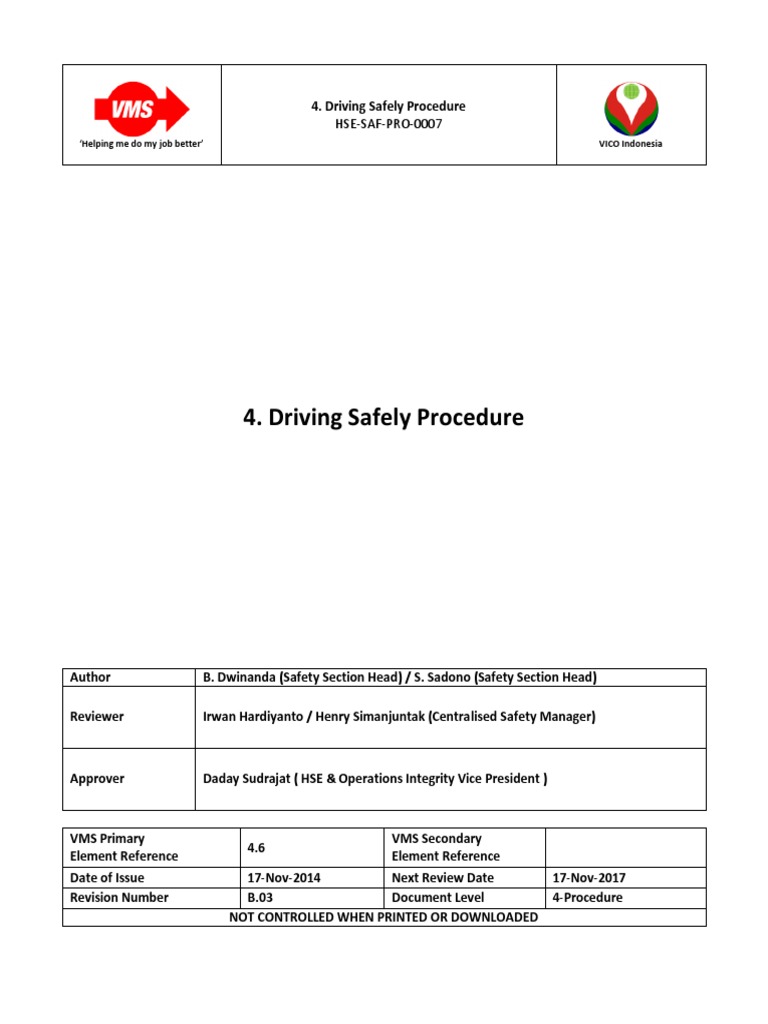 Driving Safely Procedure | PDF