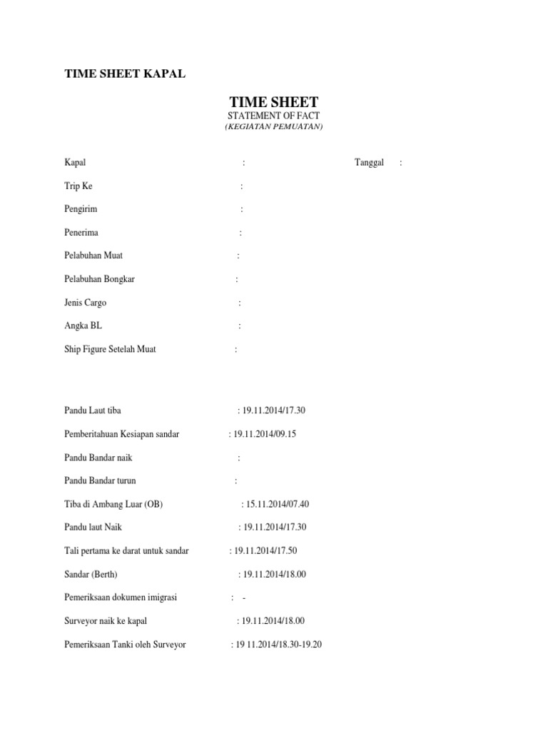 Time Sheet Kapal | PDF