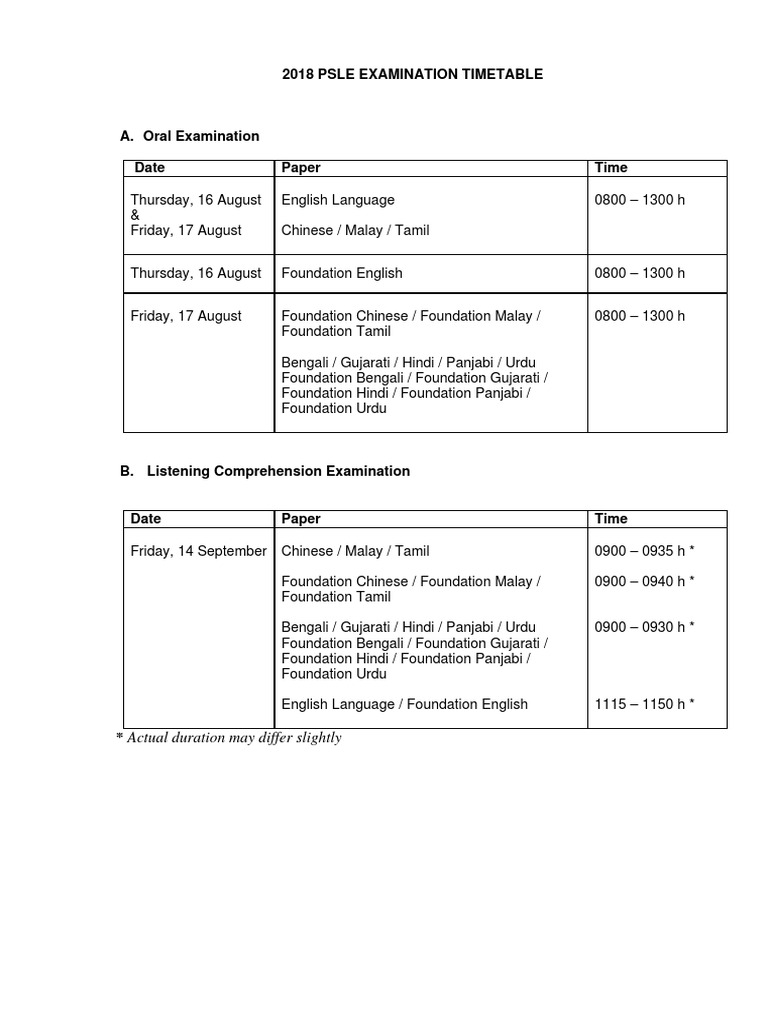 2018 PSLE Exam Timetable Overview | PDF | Languages Of Asia | Semiotics