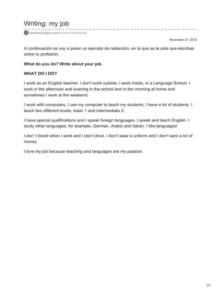 Writing: My Job: What Do You Do? Write About Your Job. What Do I Do? | PDF