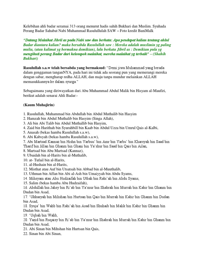 Kelebihan dan Senarai Ahli Badar | PDF