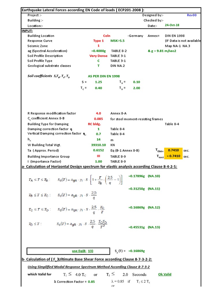 Earthquake Forces Calculation ECP201-2008 | PDF | Earthquake ...