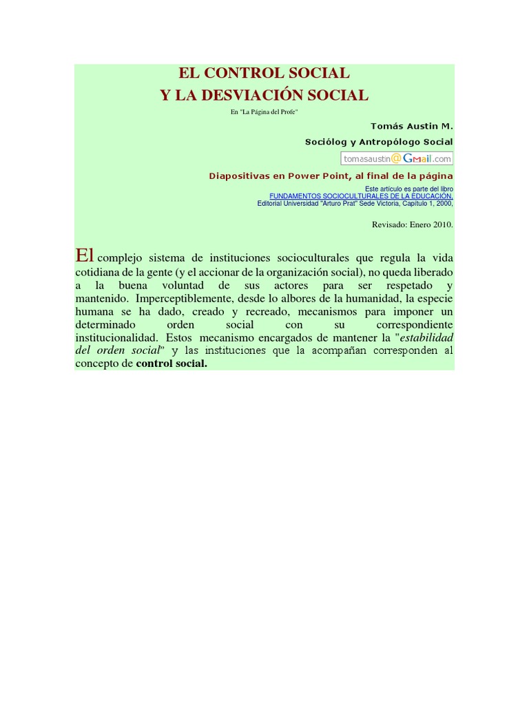 El Control Social | PDF | Socialización | Sociedad