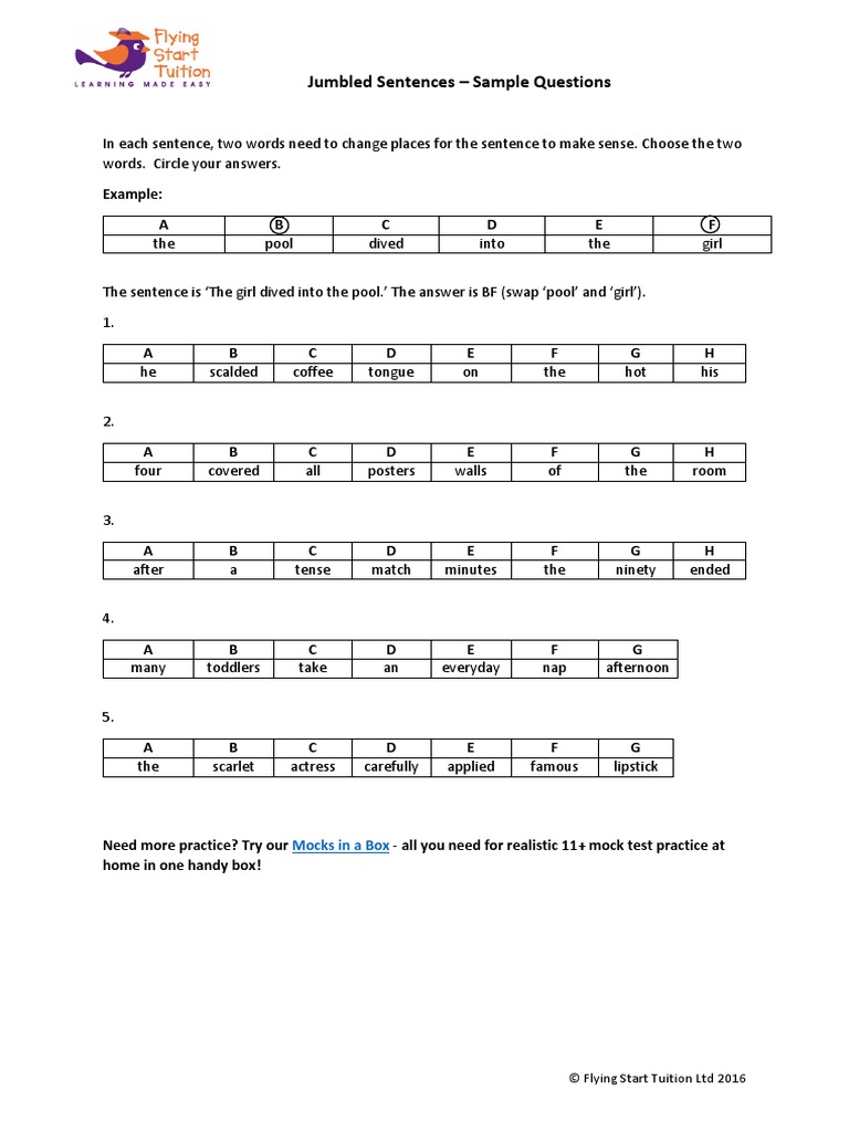 Jumbled Sentences Sample Questions | PDF