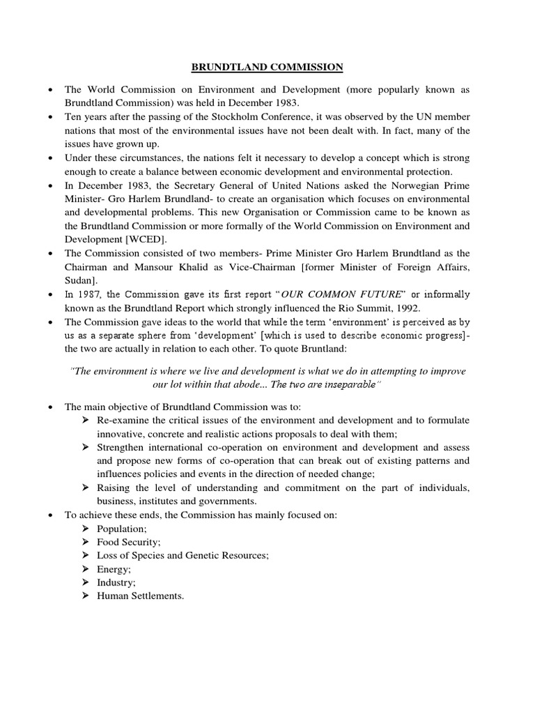 Brundtland Commission Pdf Sustainability Environmental Social