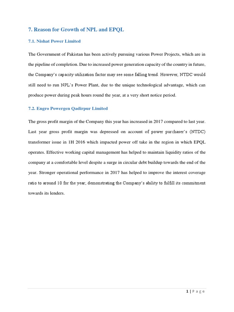 Reason For Growth of NPL and EPQL: 7.1. Nishat Power Limited | PDF ...