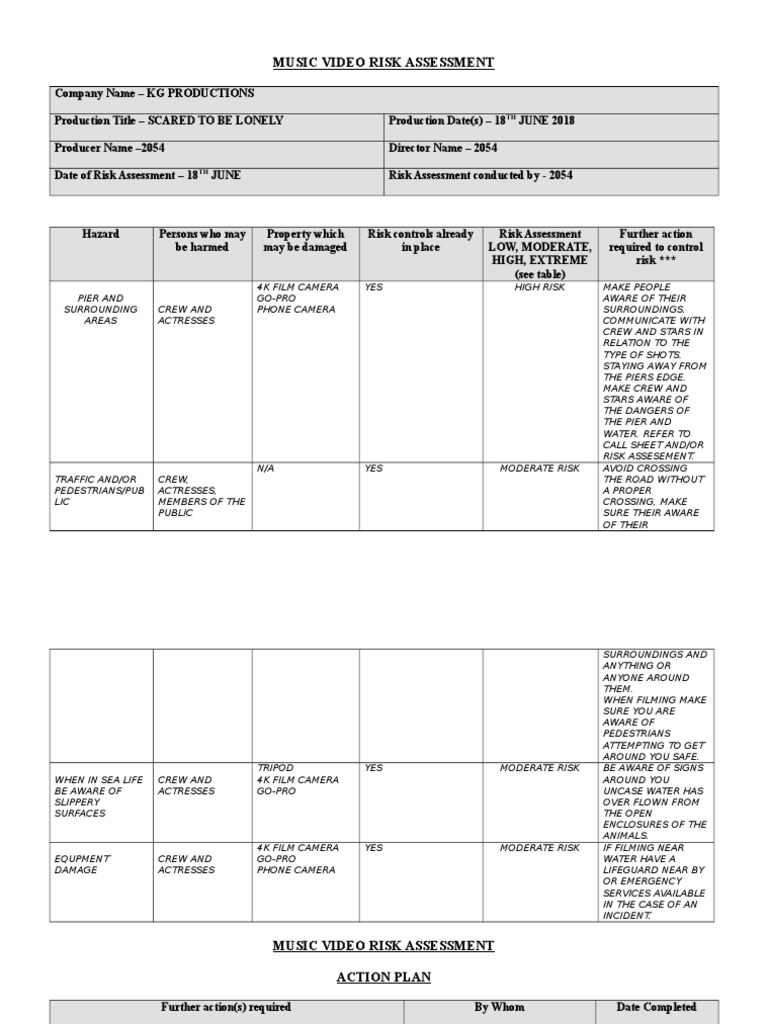 Film Production Risk Assessment Form | PDF | Emergency | Risk
