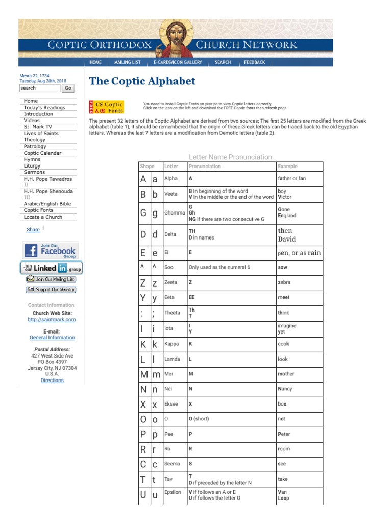 Coptic Alphabet Overview and Resources | PDF | Coptic Orthodox Church ...