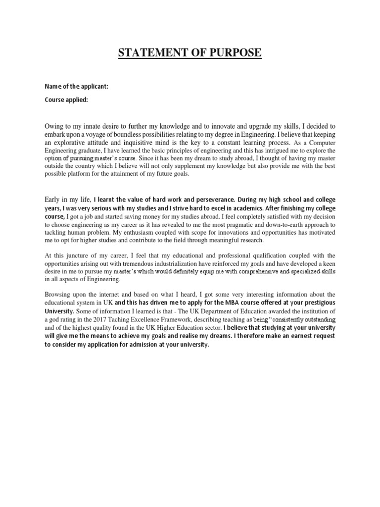 Statement of Purpose | Engineering | Graduate School