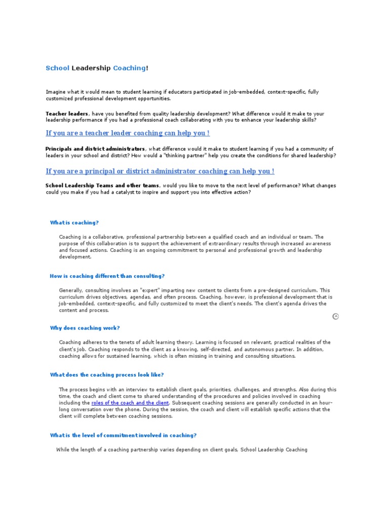 School Leadership Coaching | PDF | Goal | Leadership