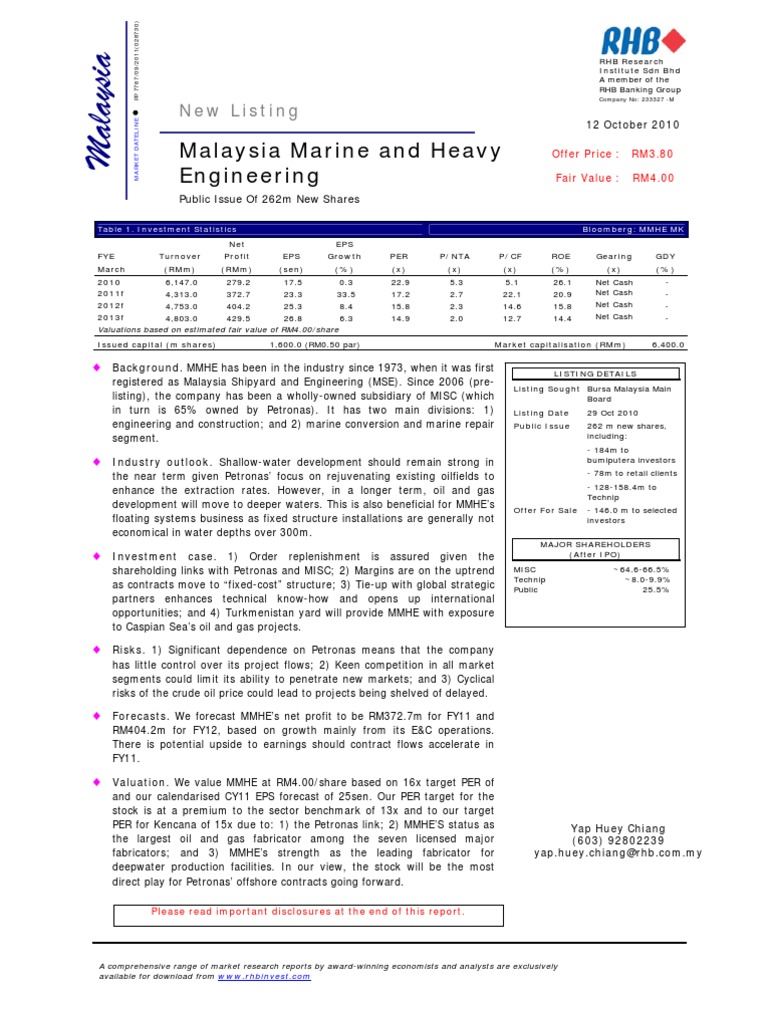 Malaysia Marine and Heavy Engineering: New Listing | PDF | Investing ...