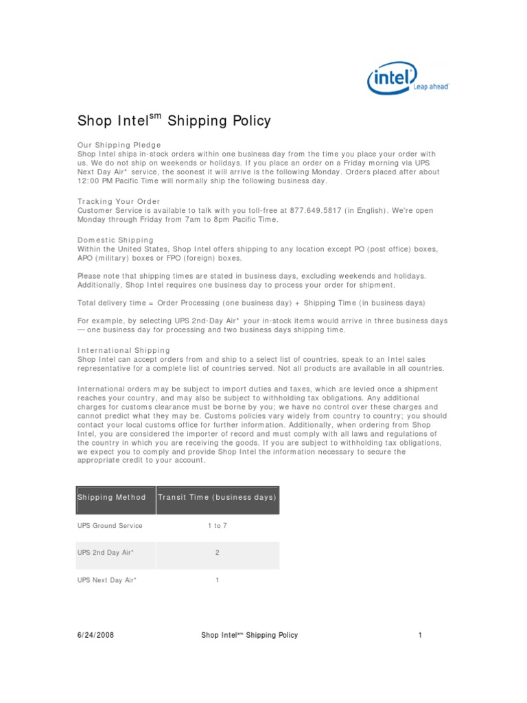 Shop Intel's Comprehensive Shipping Policy: Details on Order Processing ...