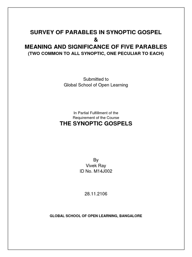 Survey of Jesus' Parables in Synoptics | PDF | Parables Of Jesus | Gospels