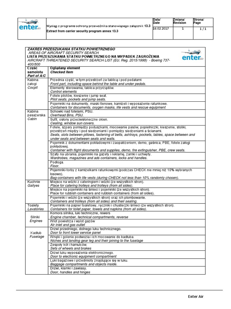 Aircraft Security Search List