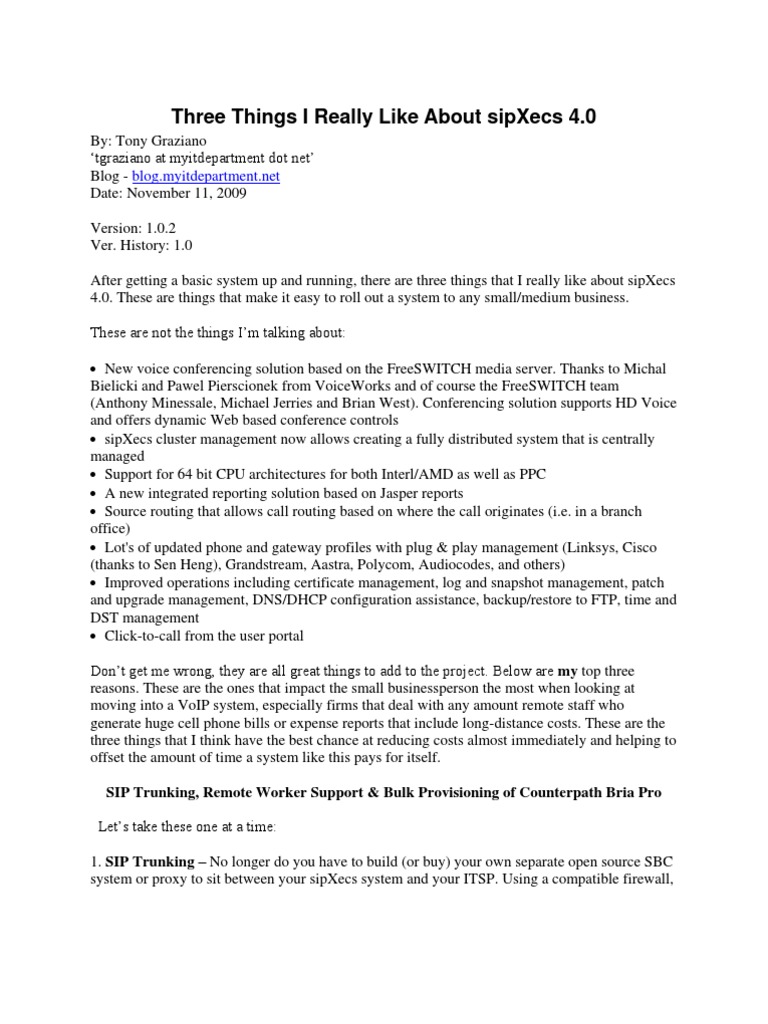 Benefits of sipXecs 4.0 for SMBs | PDF | Telephone Numbering Plan ...