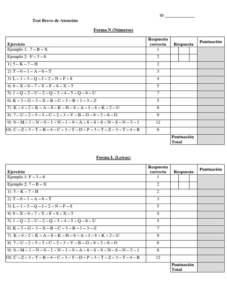 9. Test Breve de Atencion (BTA) | Recopilación de datos | Métodos de ...