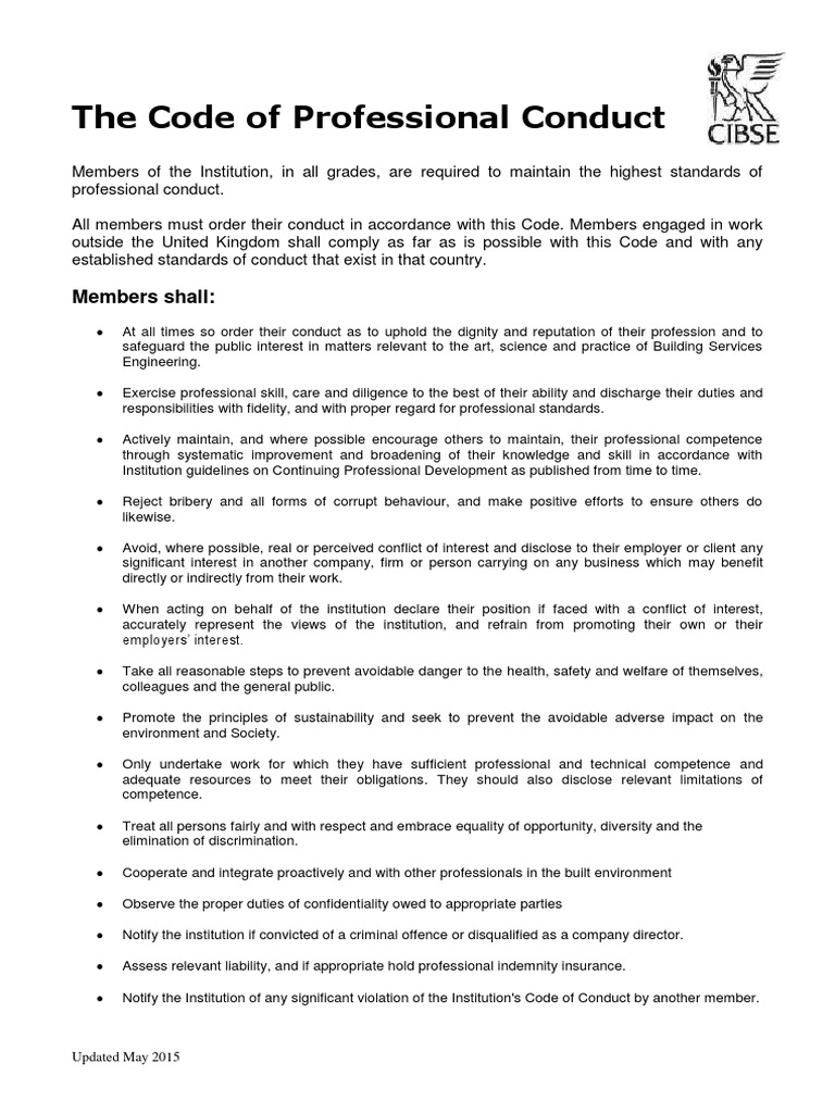 CIBSE Code of Professional Conduct | PDF | Engineering | Conflict Of ...