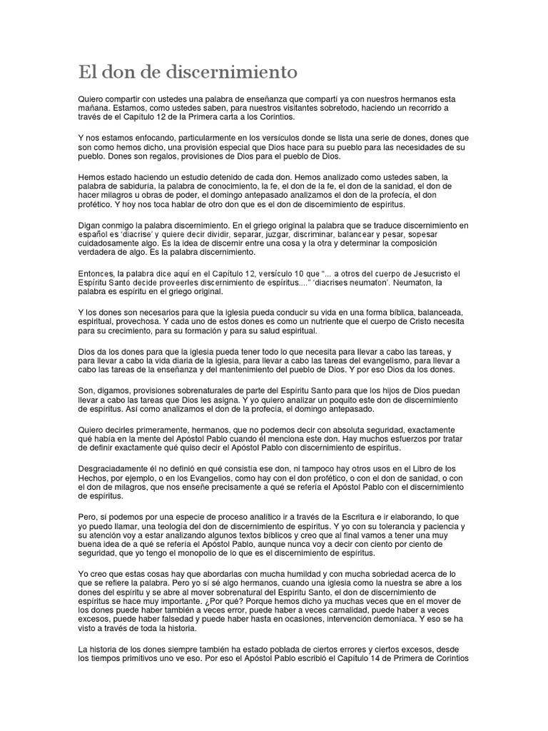 El Don de Discernimiento | PDF | Alma | espíritu Santo