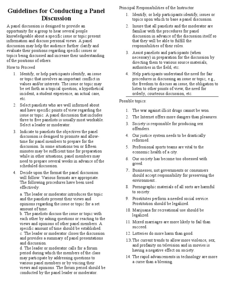 Guidelines For Conducting A Panel Discussion | PDF | Internet Forum ...