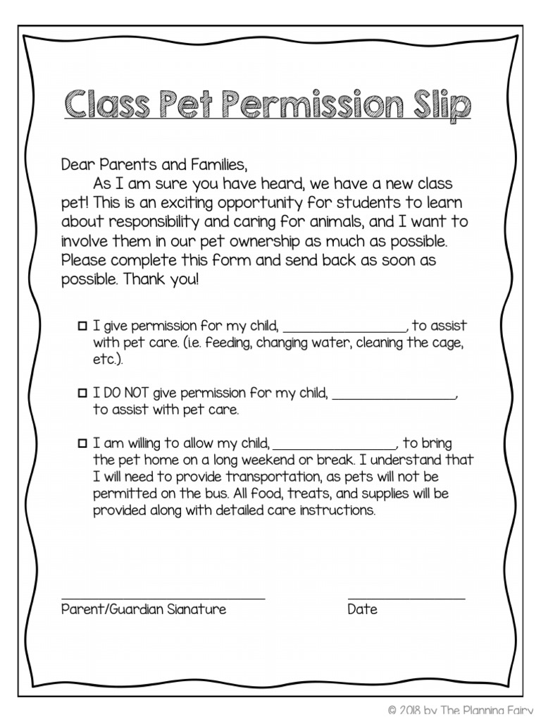 Class Pet Permission Slip Form | PDF