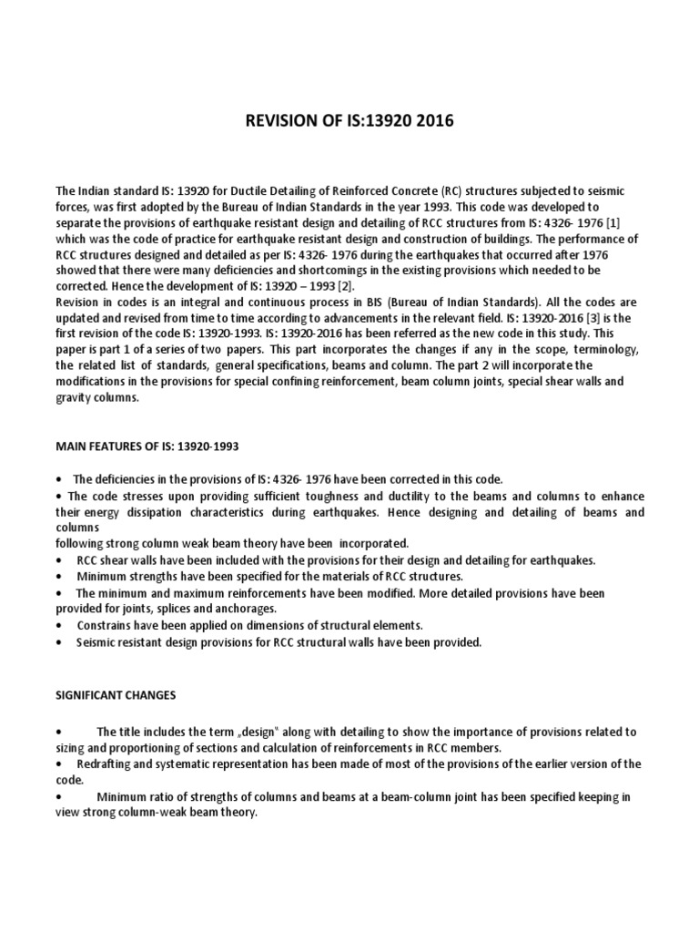 Revision of Is:13920 2016 | Download Free PDF | Beam (Structure) | Column