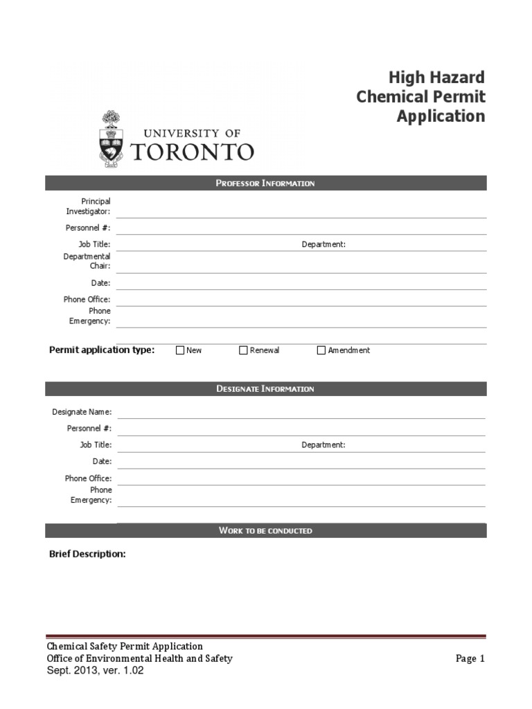 Chemical Safety Permit Application High Hazard Chemicals | PDF