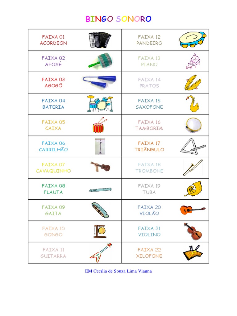 Base BINGO SONORO Instrumentos Musicais PDF | PDF