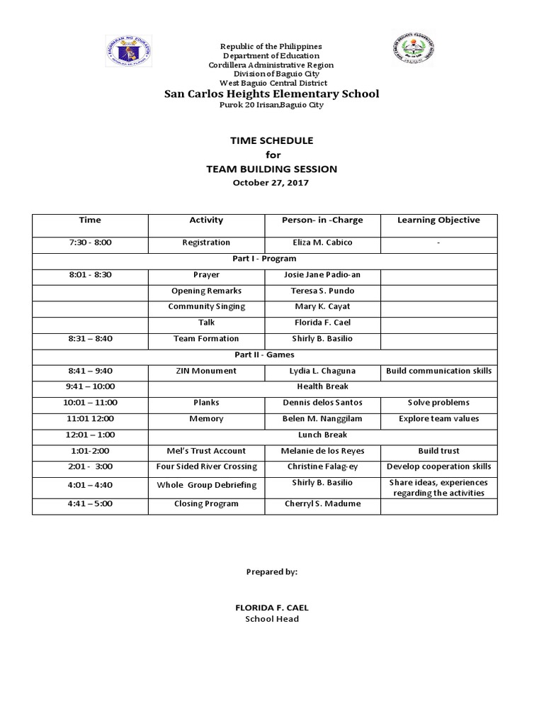 Team Building Session Schedule 2017 | PDF
