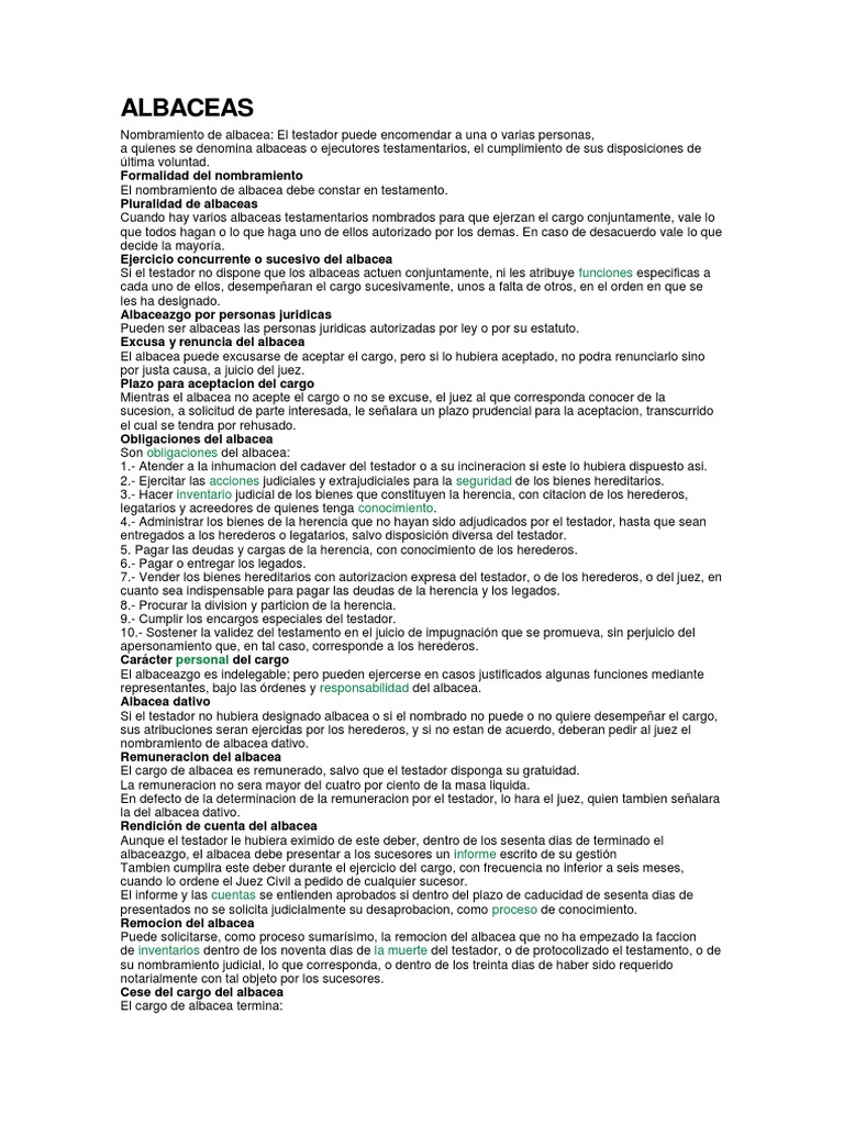 ALBACEAS | Voluntad y testamento | Albacea