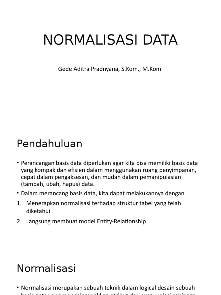 Normalisasi Data | PDF | Metode & Bahan Ajar
