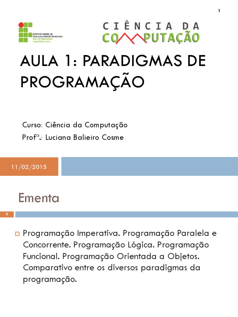 Aula 1 - Paradigmas de Programação PDF | PDF | Paradigmas de ...