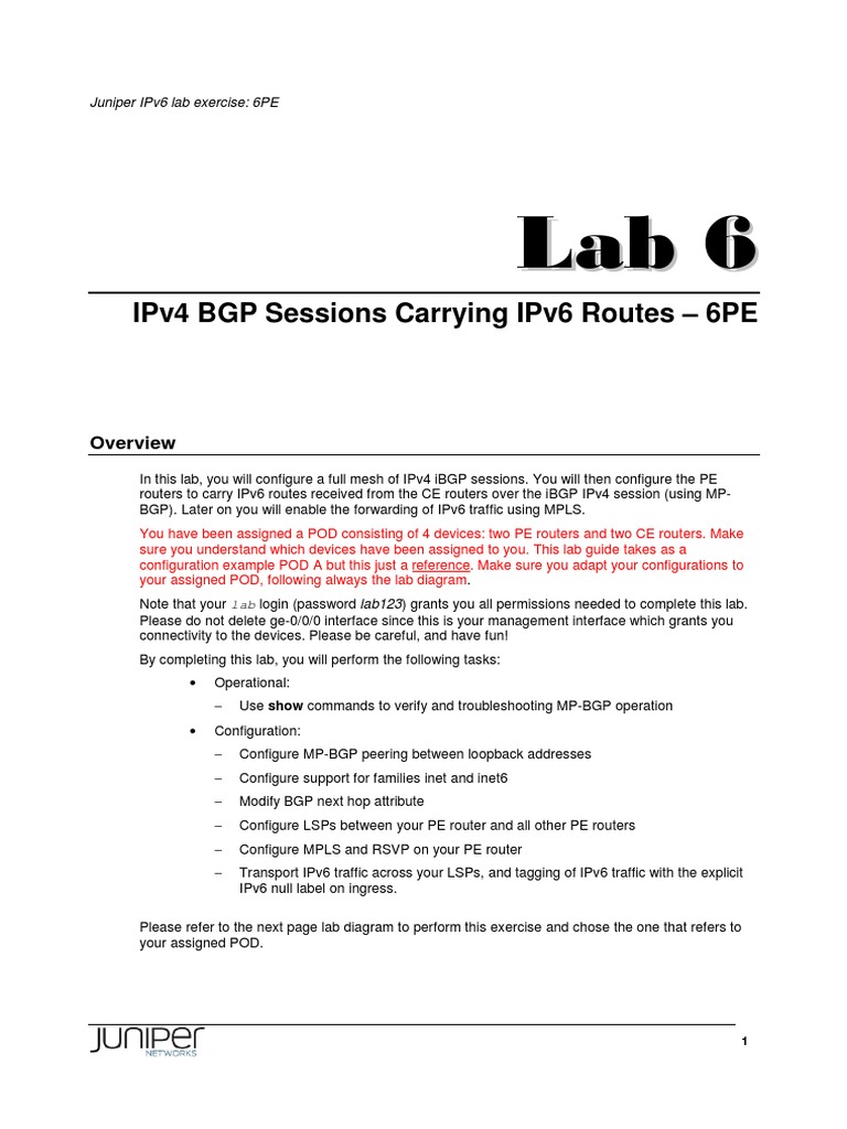 Lab6 Exercise IPv6 6PE Per POD | PDF | Multiprotocol Label Switching ...