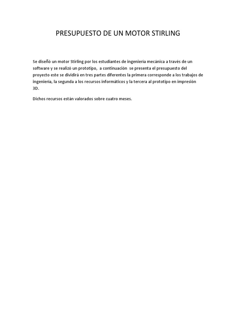 Presupuesto de Un Motor Stirling | PDF | Tecnología de vehículos ...
